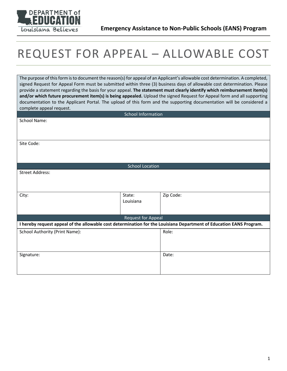 Louisiana Request for Appeal - Allowable Cost - Fill Out, Sign Online ...