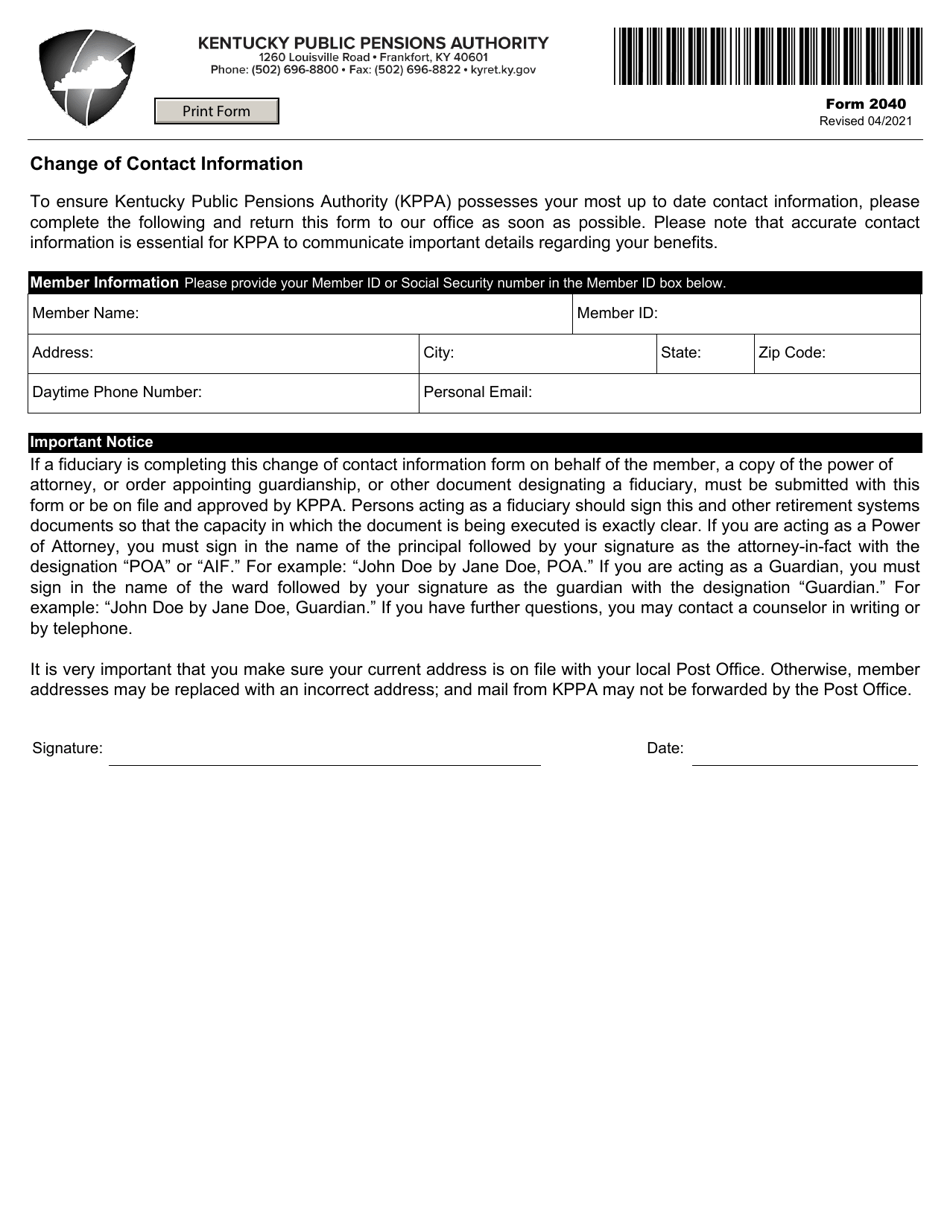 Form 2040 - Fill Out, Sign Online and Download Fillable PDF, Kentucky ...