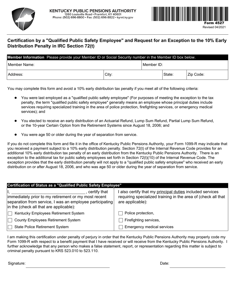 Form 4527 - Fill Out, Sign Online and Download Fillable PDF, Kentucky ...