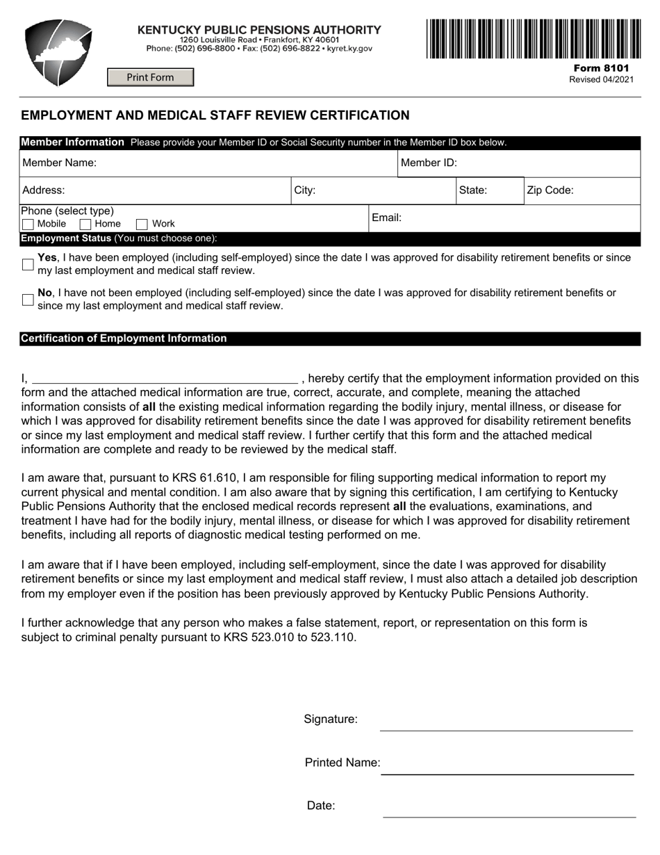 Form 8101 - Fill Out, Sign Online and Download Fillable PDF, Kentucky ...