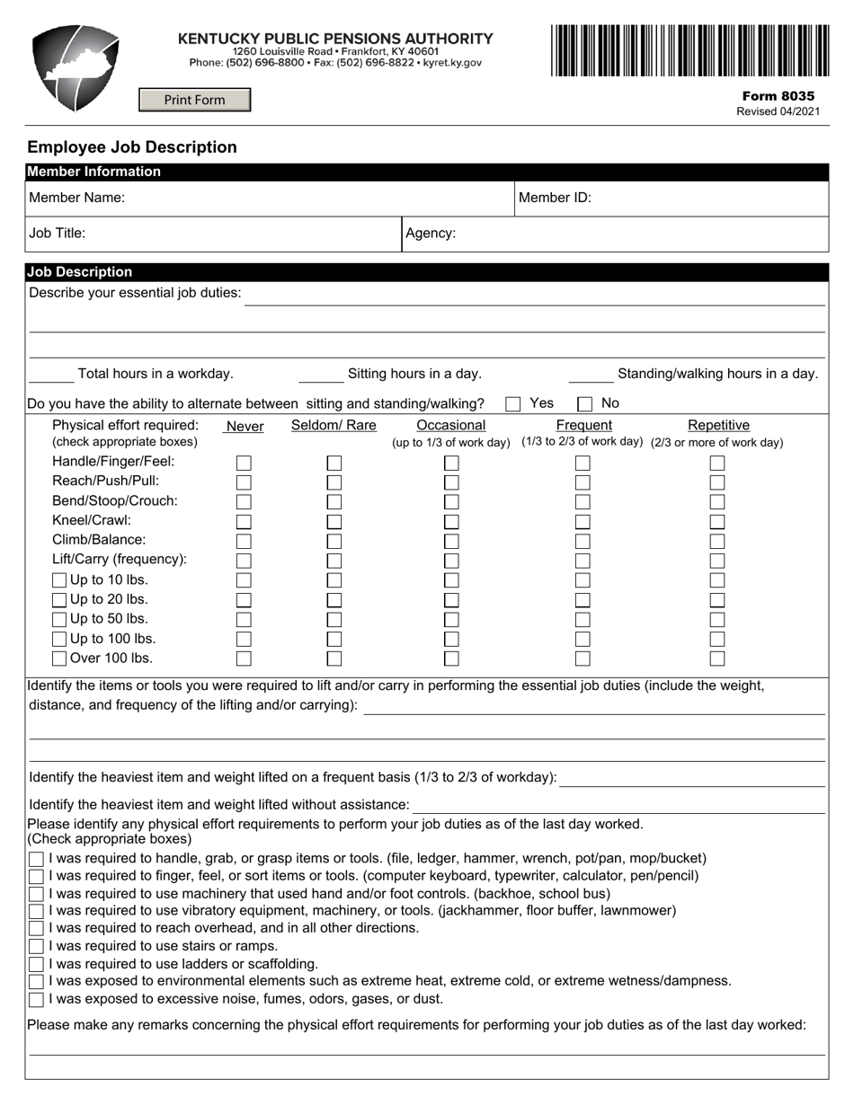 Form 8035 - Fill Out, Sign Online and Download Fillable PDF, Kentucky ...