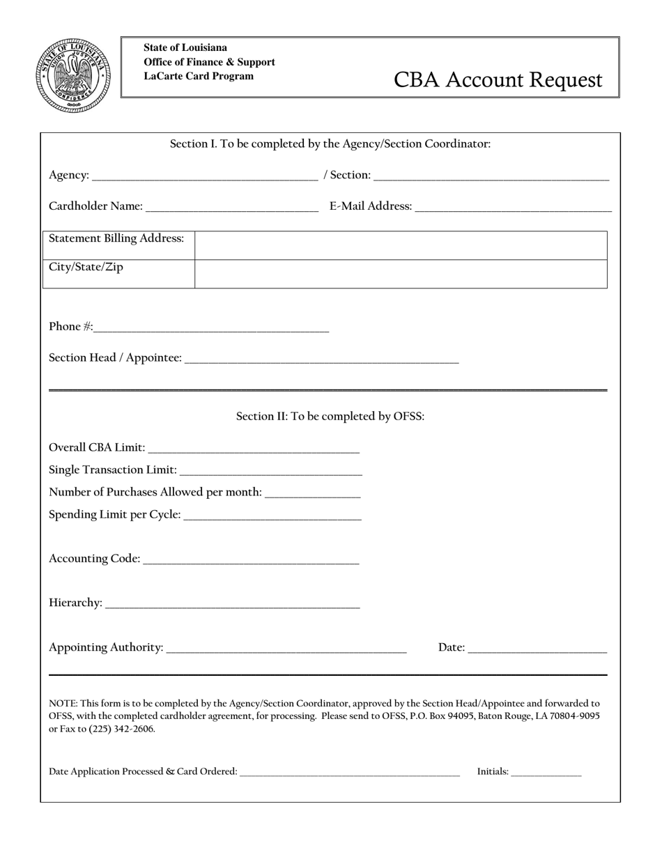 Louisiana Cba Account Request - Fill Out, Sign Online and Download PDF ...