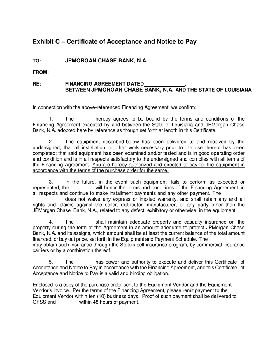 Louisiana Certificate of Acceptance and Notice to Pay - Jpmc - Fill Out, Sign Online and ...