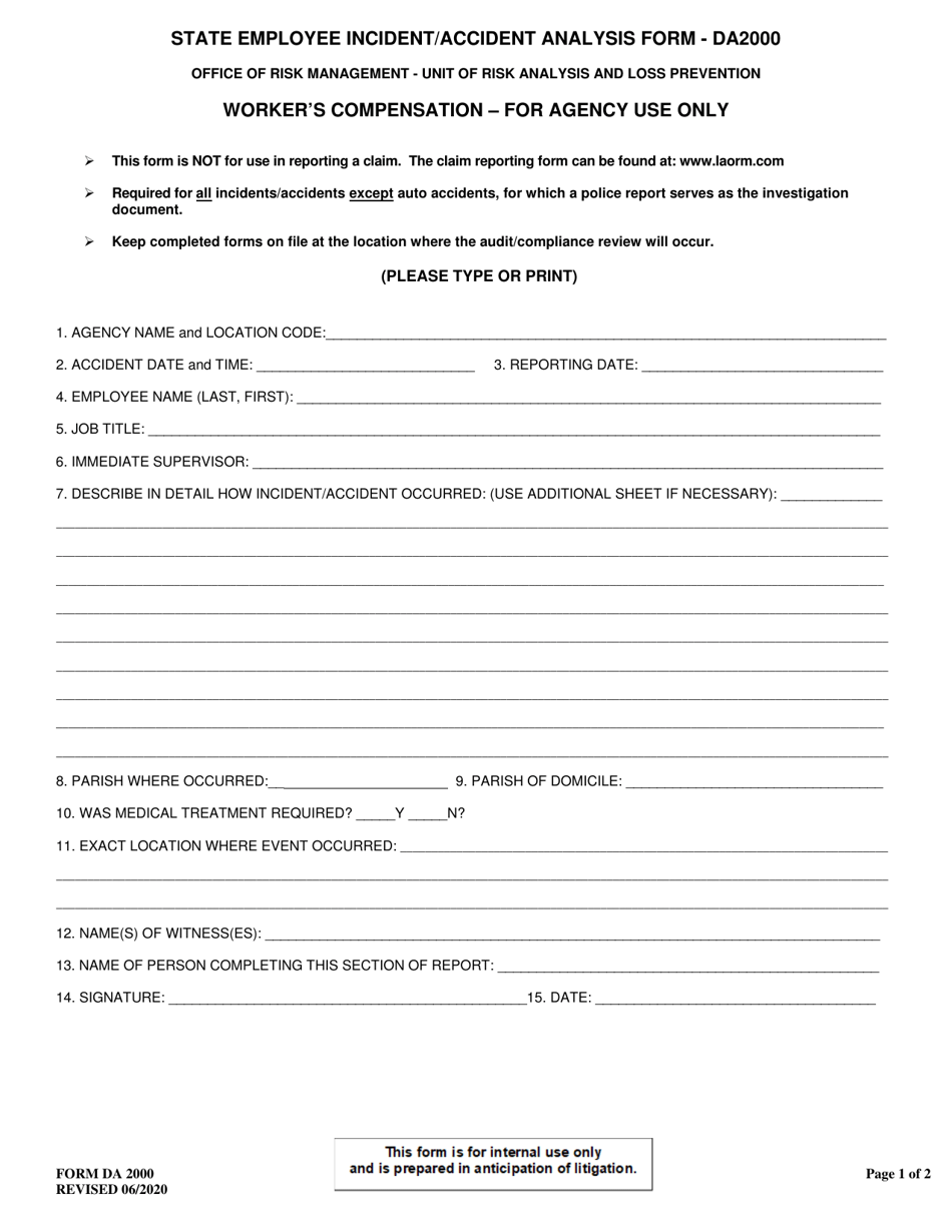 Form DA2000 - Fill Out, Sign Online and Download Printable PDF ...