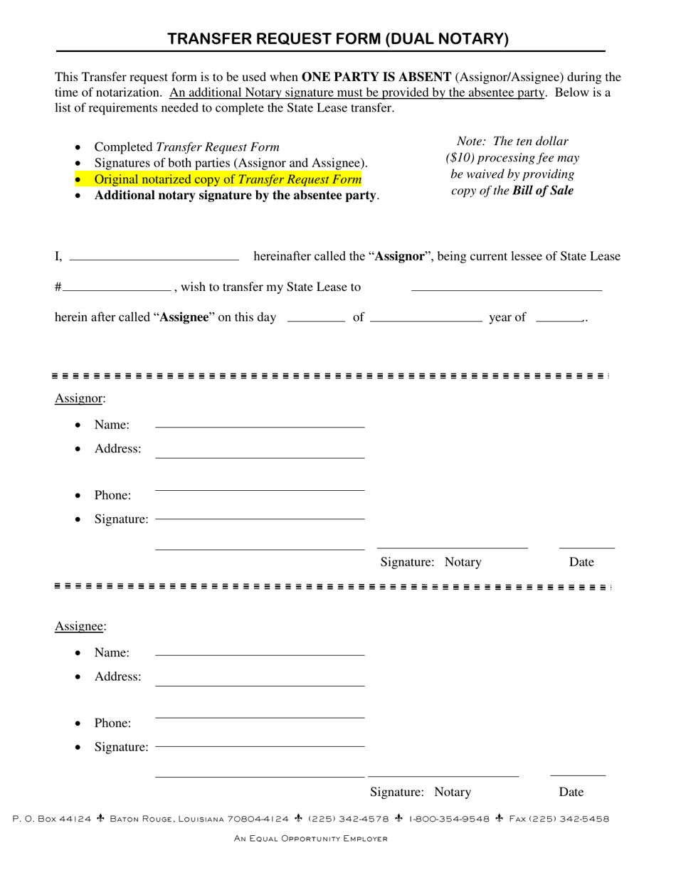 Louisiana Transfer Request Form (Dual Notary) - Fill Out, Sign Online ...