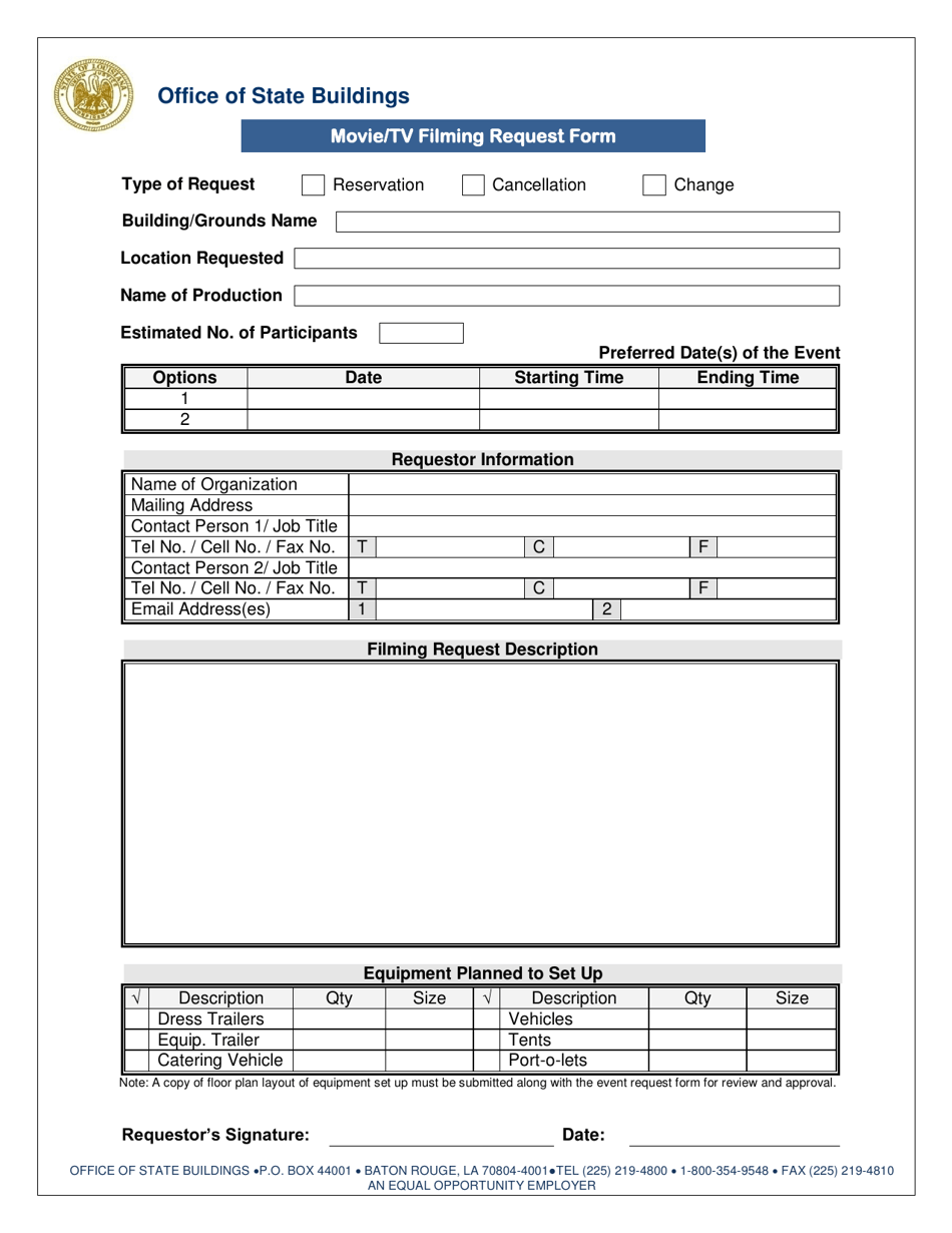 Louisiana Movie/Tv Filming Request Form - Fill Out, Sign Online and ...