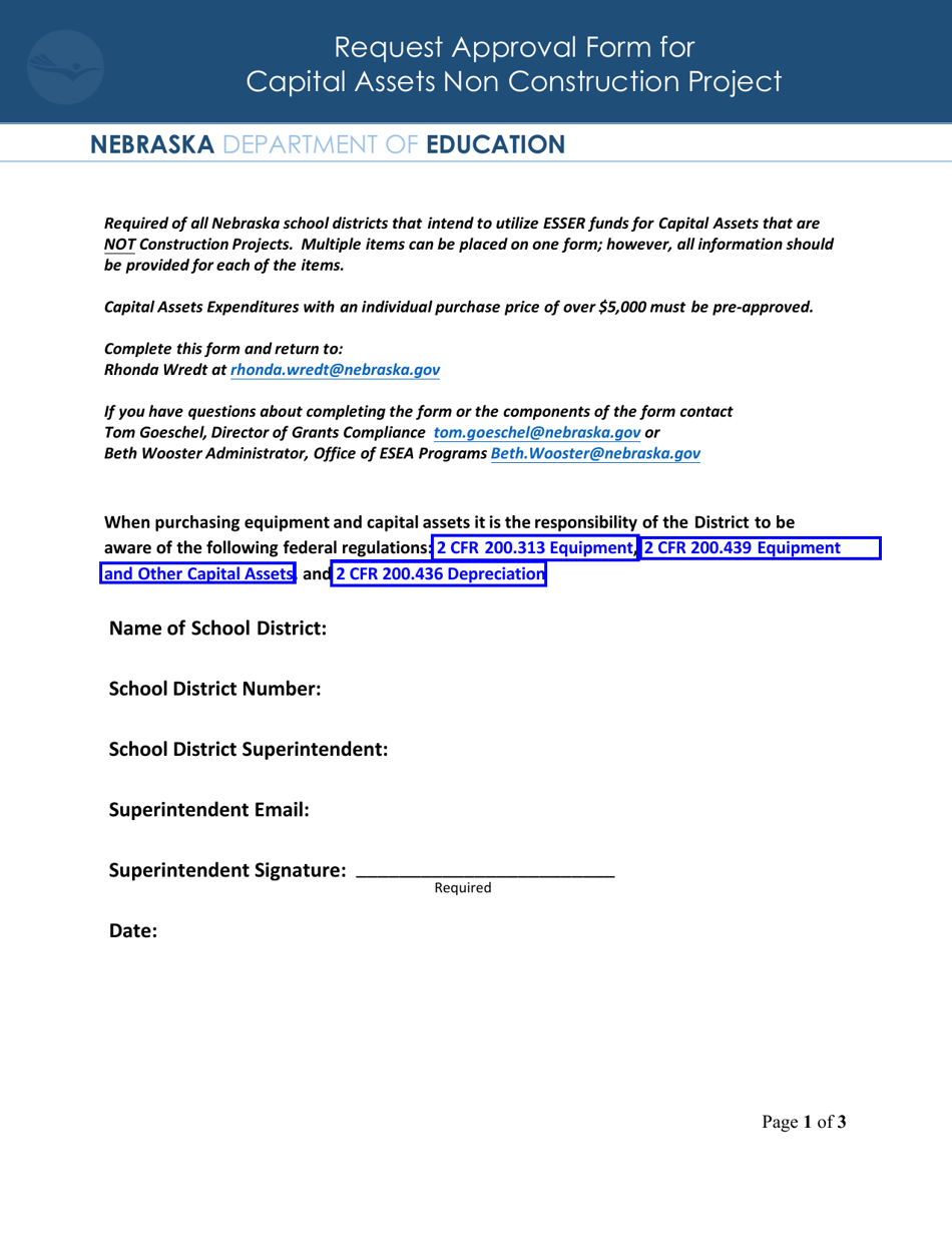 Nebraska Request Approval Form for Capital Assets Non Construction ...