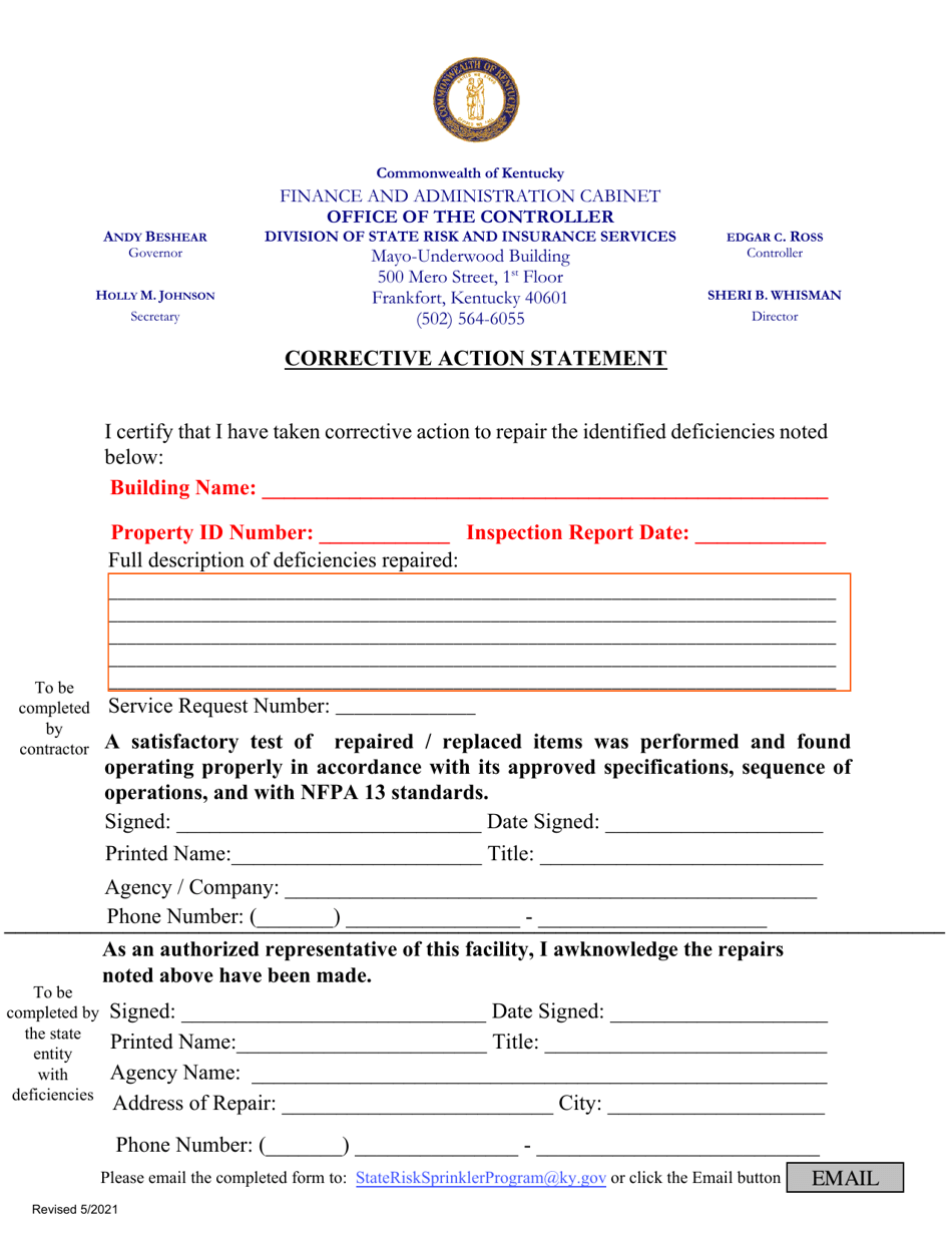 Kentucky Corrective Action Statement - Contractor - Fill Out, Sign ...