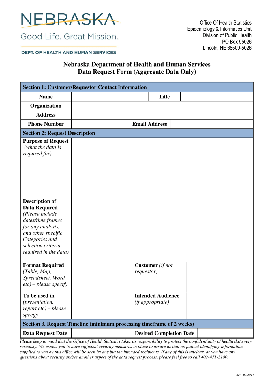 Nebraska Data Request Form (Aggregate Data Only) - Fill Out, Sign ...