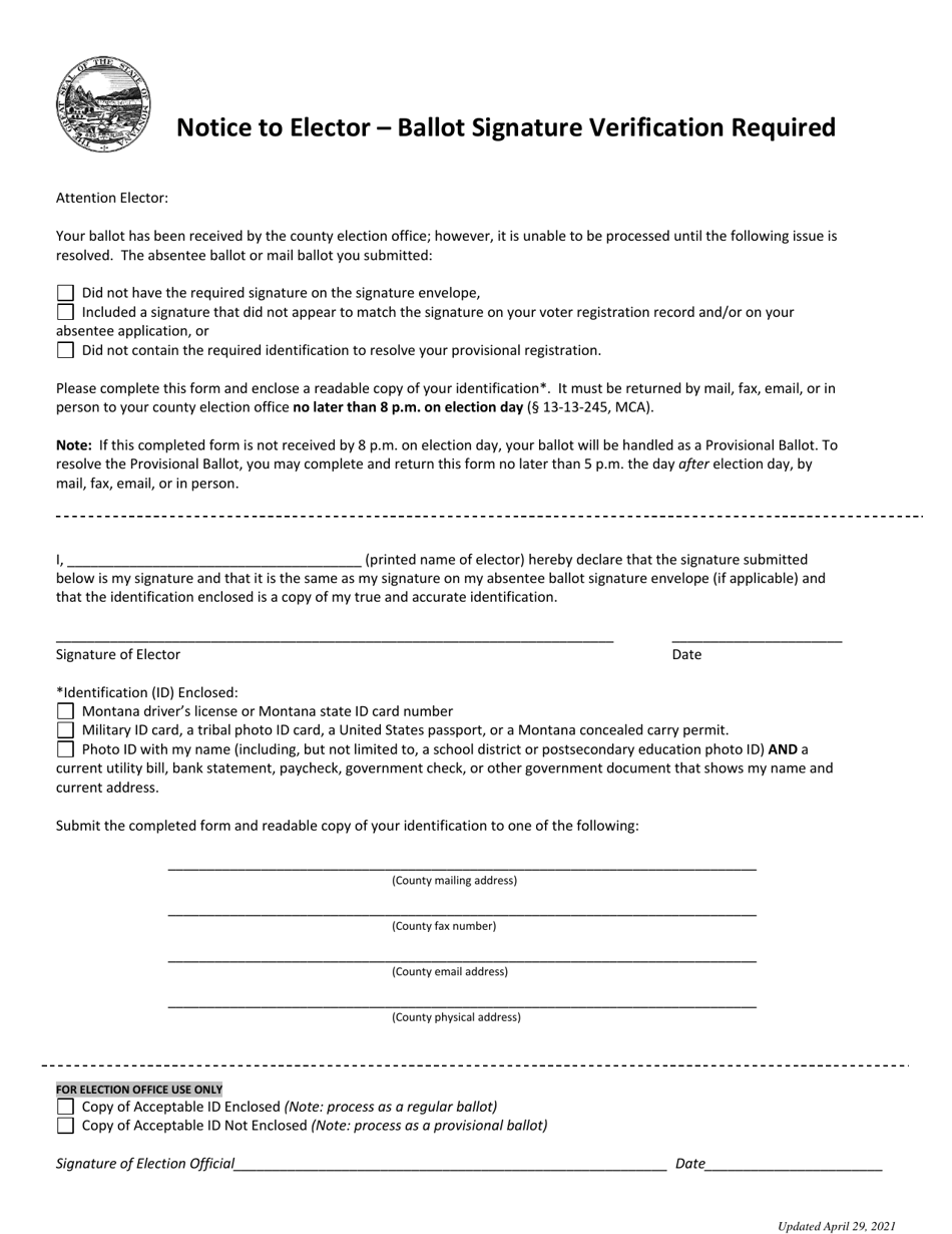 Montana Notice to Elector - Ballot Signature Verification Required ...