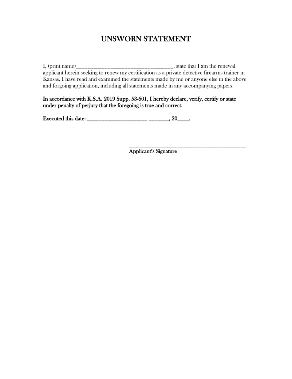 Kansas Private Detective Firearm Trainer Covid Unsworn Statement - Fill ...