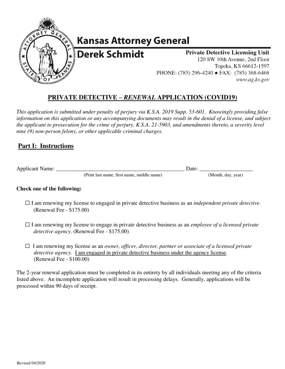 Kansas Private Detective - Renewal Application (Covid19) - Fill Out ...