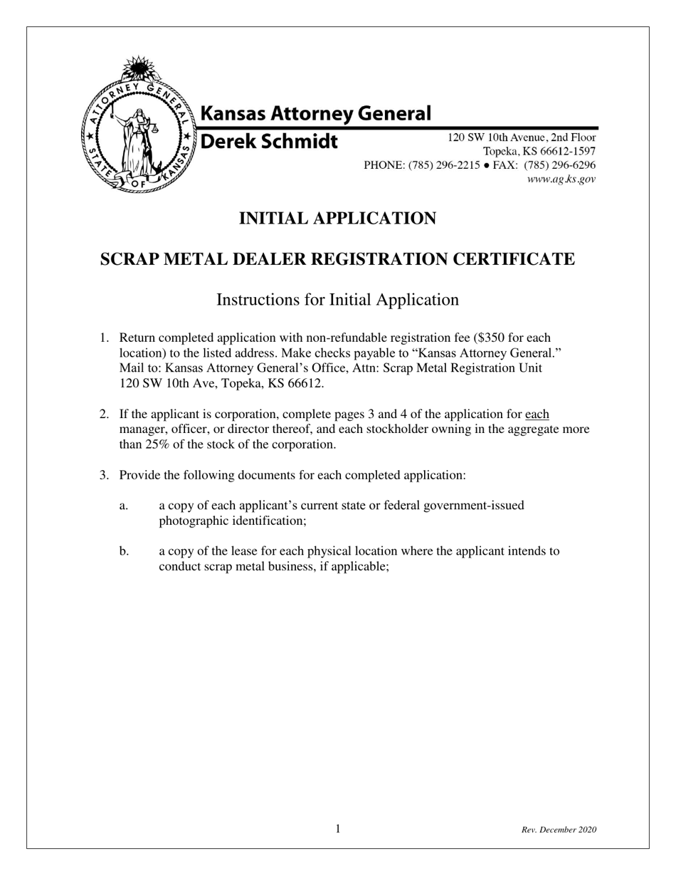 Kansas Initial Application for Scrap Metal Dealer Registration - Fill ...