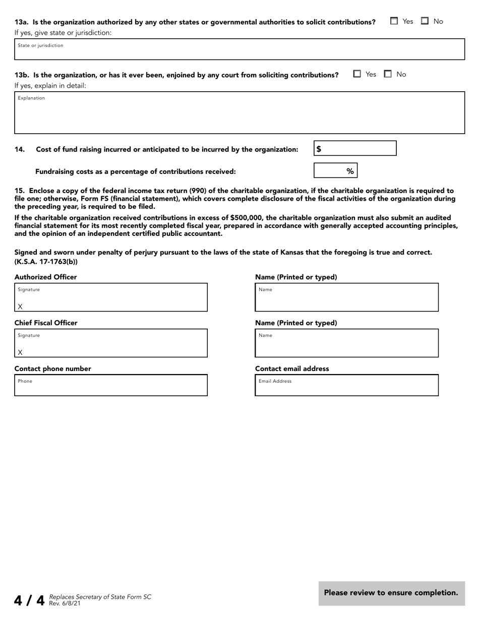 Kansas Charitable Organization Registration Statement For Solicitations