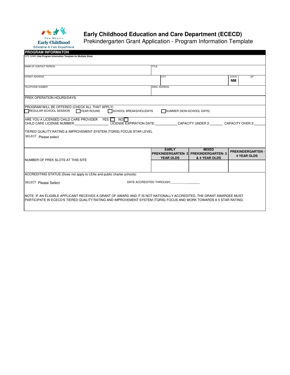 New Mexico Prekindergarten Grant Application - Program Information ...
