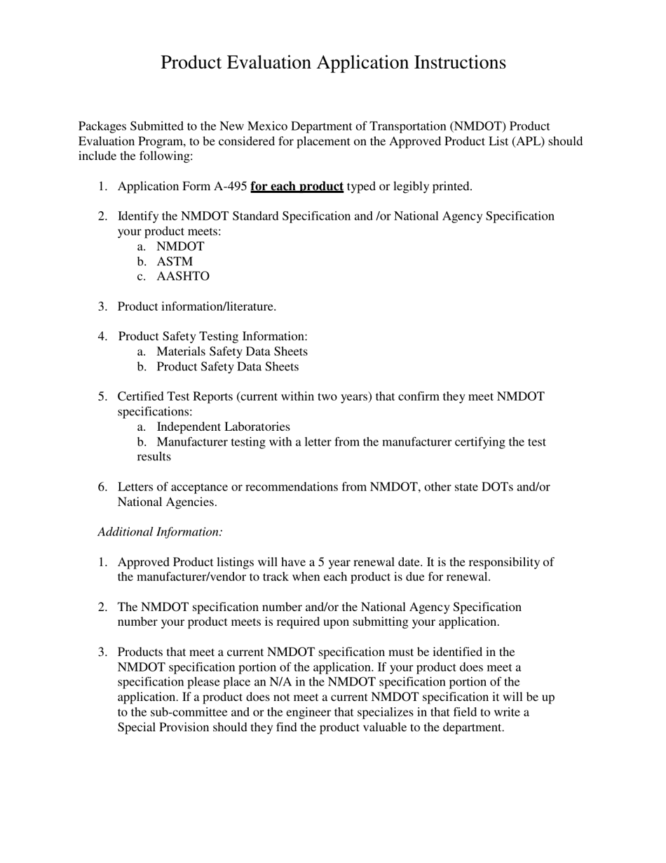 Download Instructions for Form A-495 Application for Product Evaluation ...
