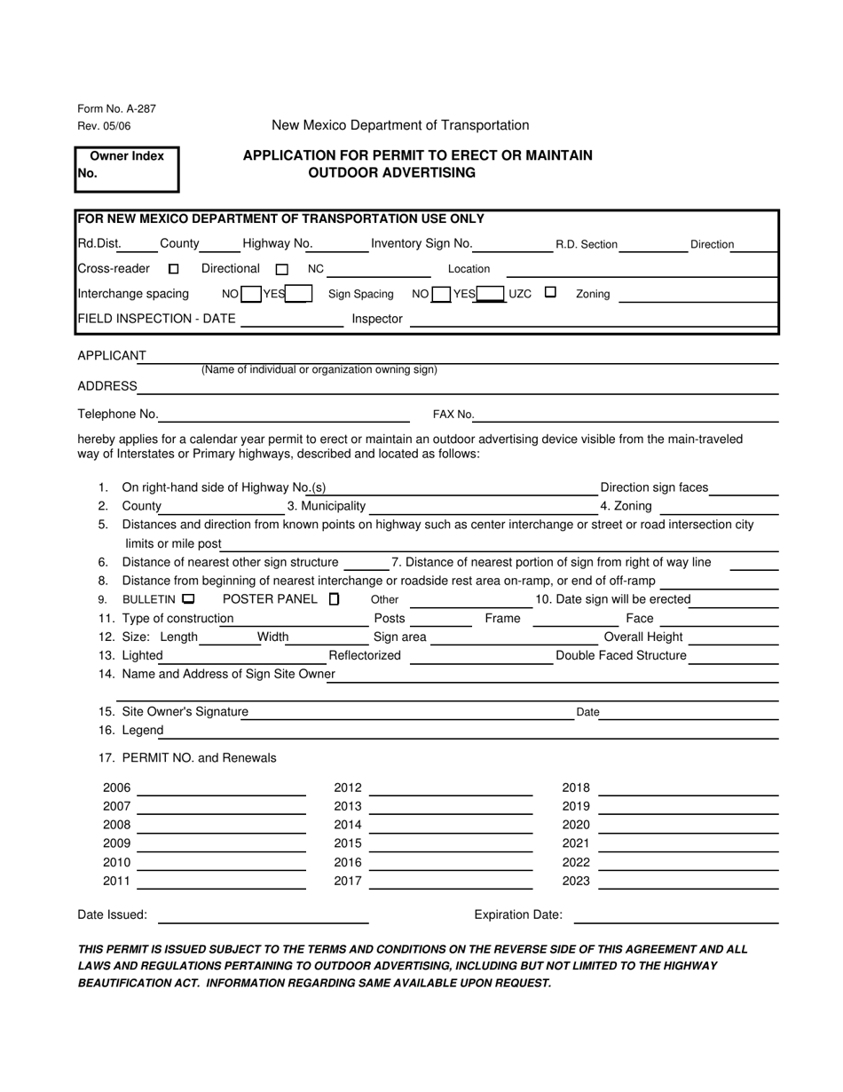 Form A-287 - Fill Out, Sign Online and Download Fillable PDF, New ...