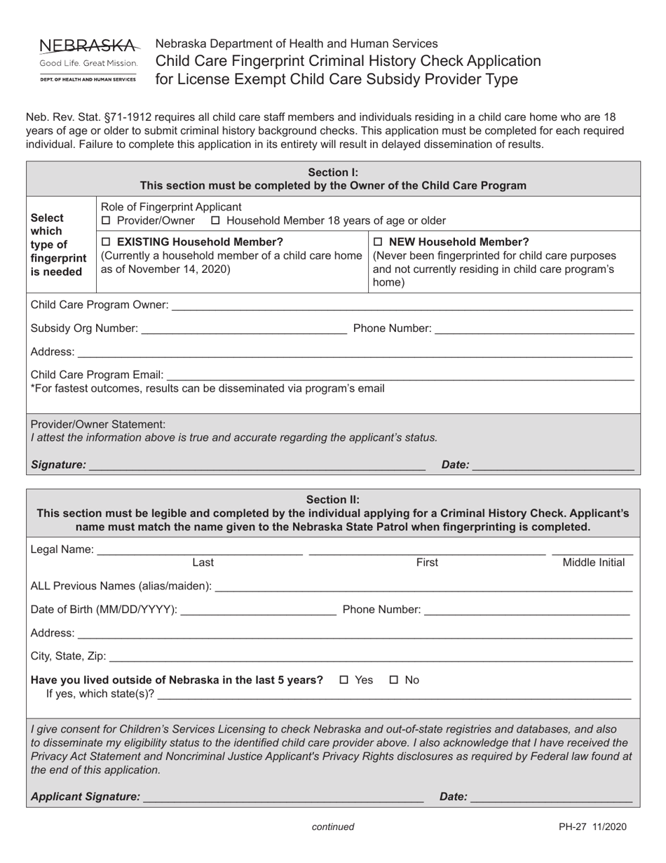 Form PH-27 - Fill Out, Sign Online and Download Fillable PDF, Nebraska ...