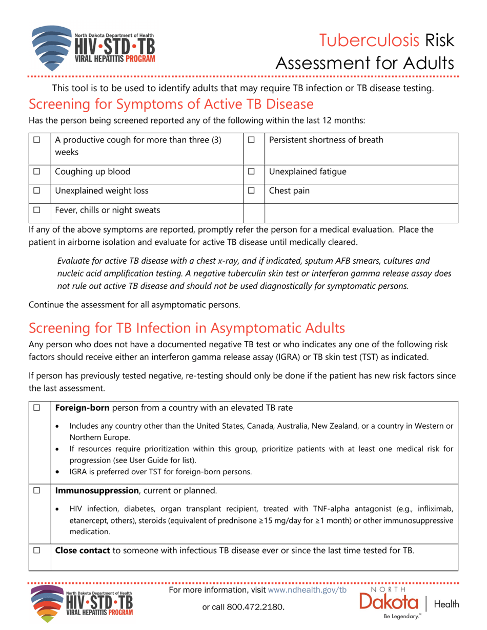 North Dakota Tuberculosis Risk Assessment for Adults - Fill Out, Sign ...