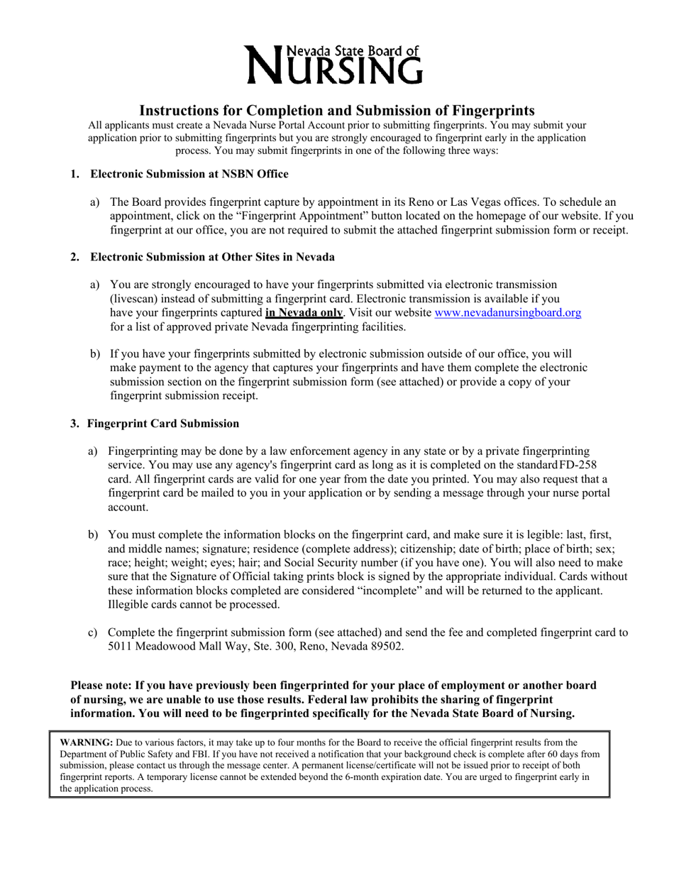 Nevada Fingerprint Submission Form - Fill Out, Sign Online and Download ...