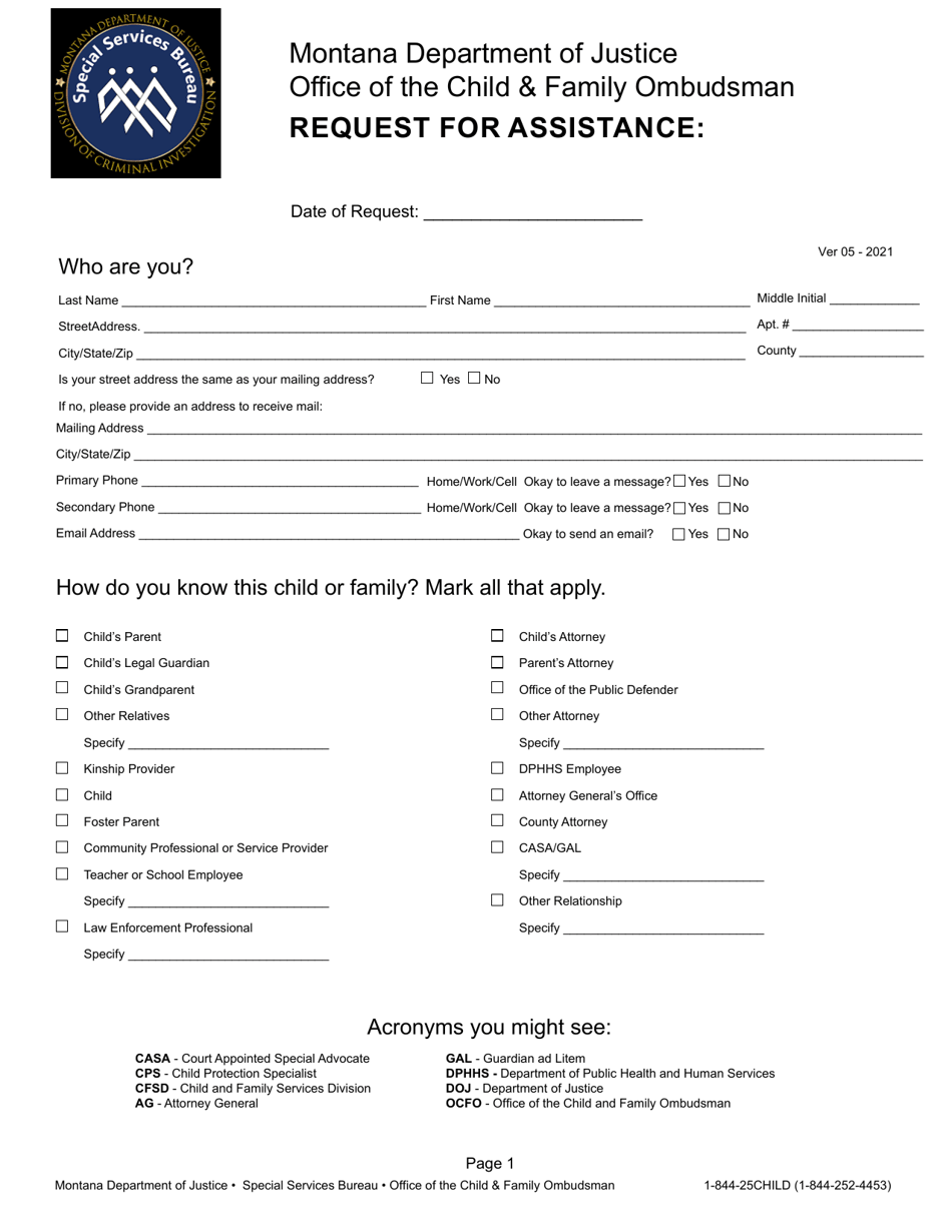 Montana Request for Assistance - Fill Out, Sign Online and Download PDF ...