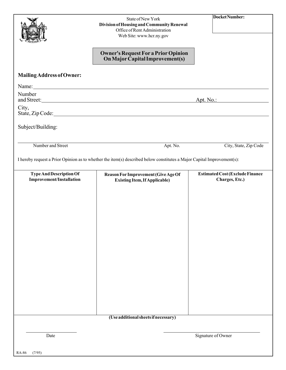 Form RA-86 - Fill Out, Sign Online and Download Fillable PDF, New York ...
