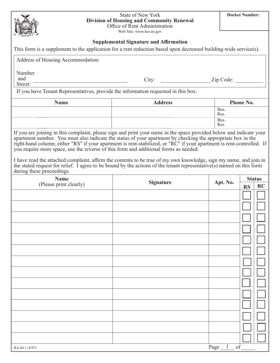 Form RA-84.1 - Fill Out, Sign Online and Download Fillable PDF, New ...