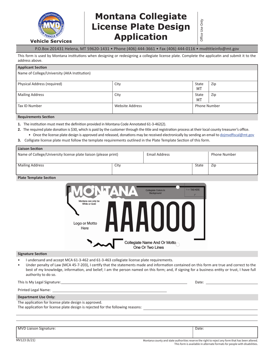 Form MV123 - Fill Out, Sign Online and Download Fillable PDF, Montana ...