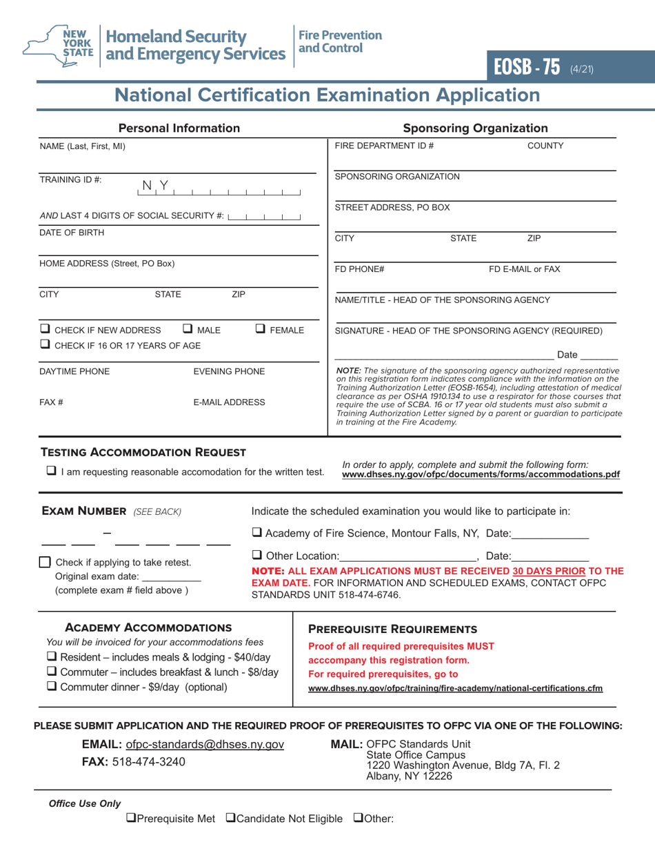 Form EOSB-75 - Fill Out, Sign Online and Download Fillable PDF, New ...