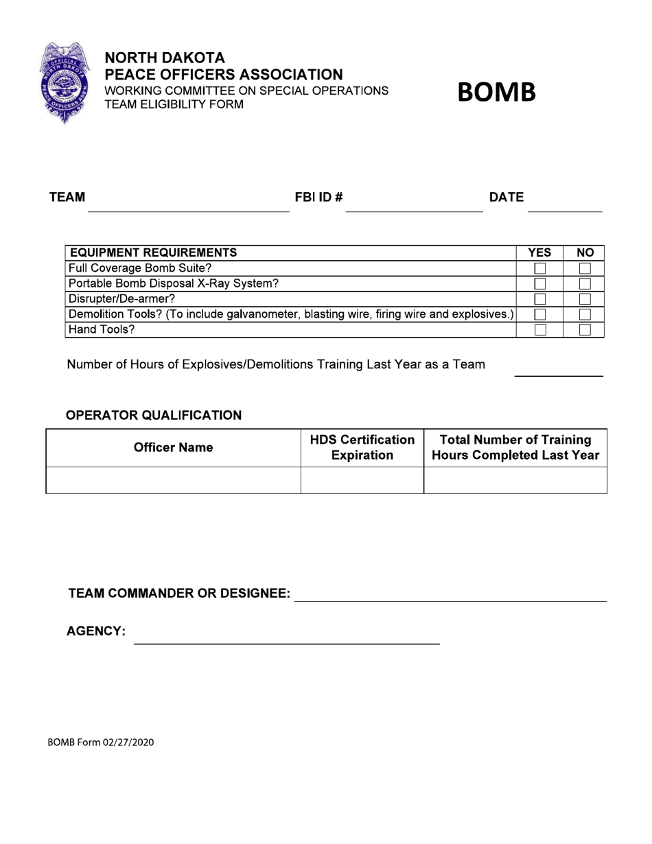 Form BOMB - Fill Out, Sign Online and Download Fillable PDF, North ...