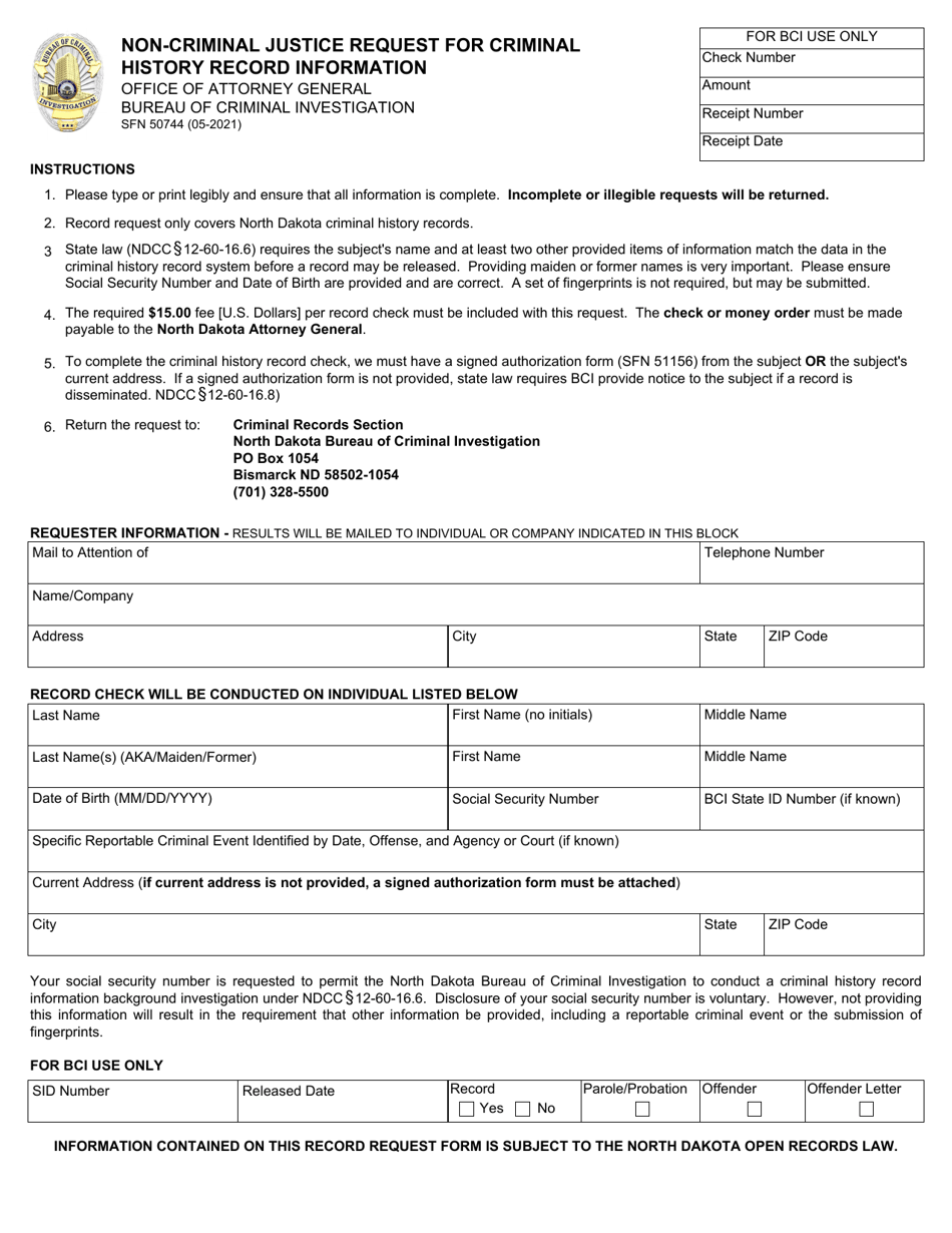 Form SFN50744 - Fill Out, Sign Online and Download Fillable PDF, North ...