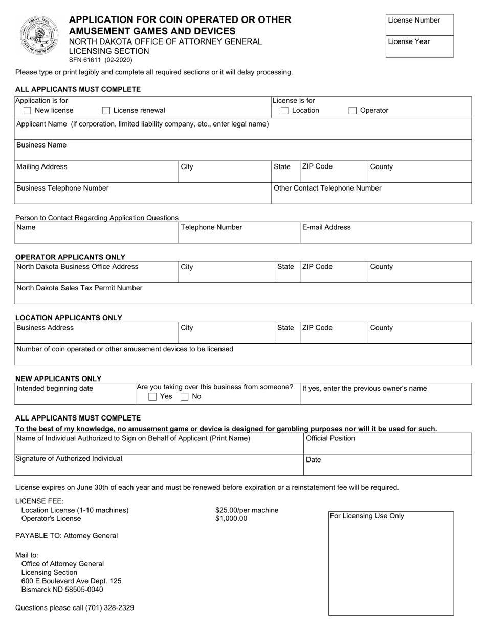 Form SFN61611 - Fill Out, Sign Online and Download Fillable PDF, North ...