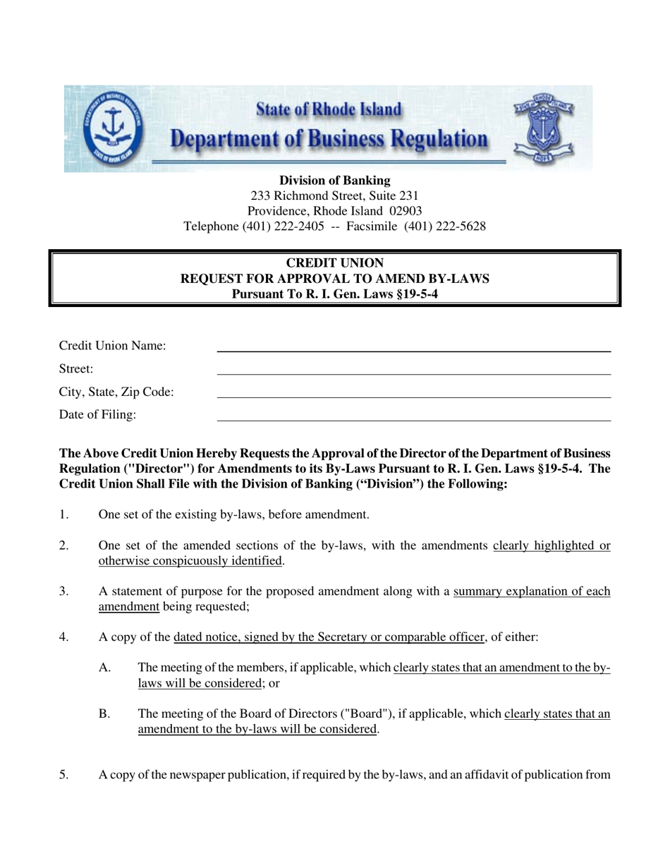 Rhode Island Credit Union Request for Approval to Amend by-Laws - Fill Out, Sign Online and ...