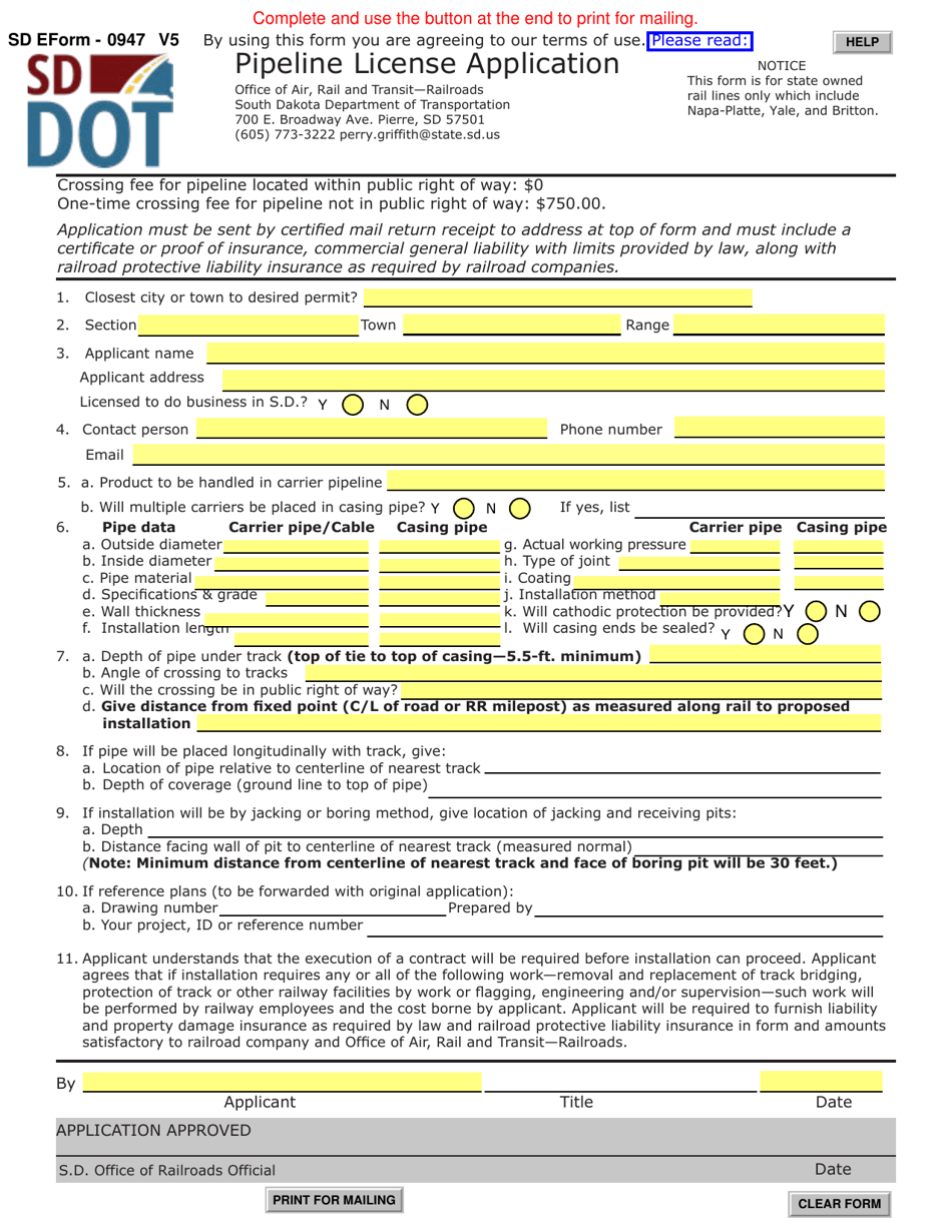 SD Form 0947 - Fill Out, Sign Online and Download Fillable PDF, South ...