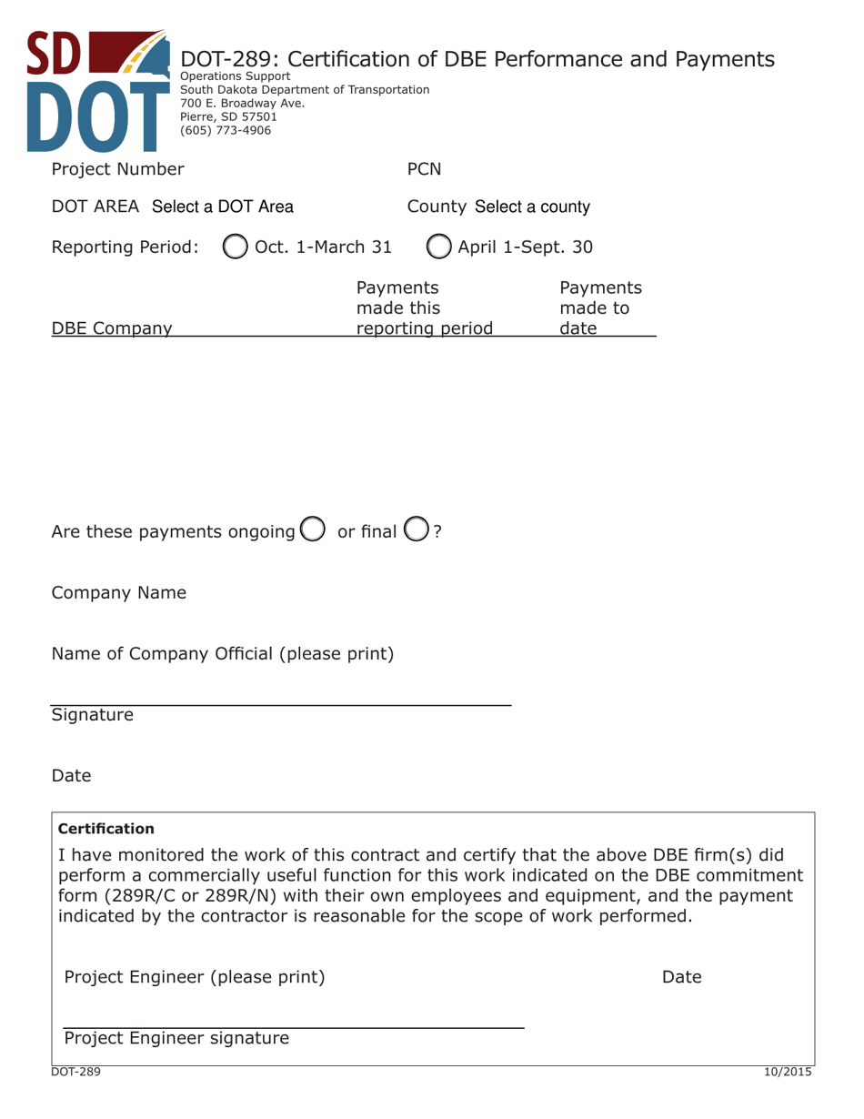 Form DOT-289 - Fill Out, Sign Online and Download Fillable PDF, South ...