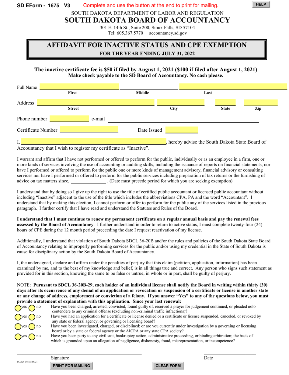 SD Form 1675 (BOA29) - 2022 - Fill Out, Sign Online and Download ...