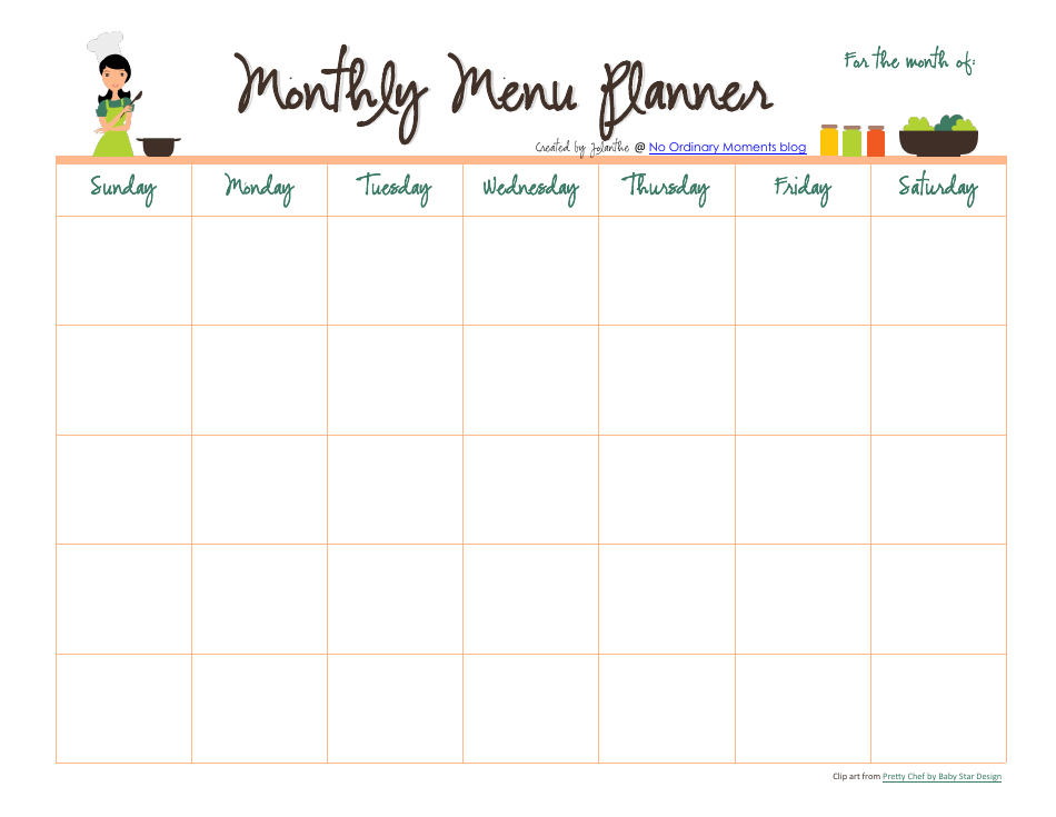 Printable Menu Calendar