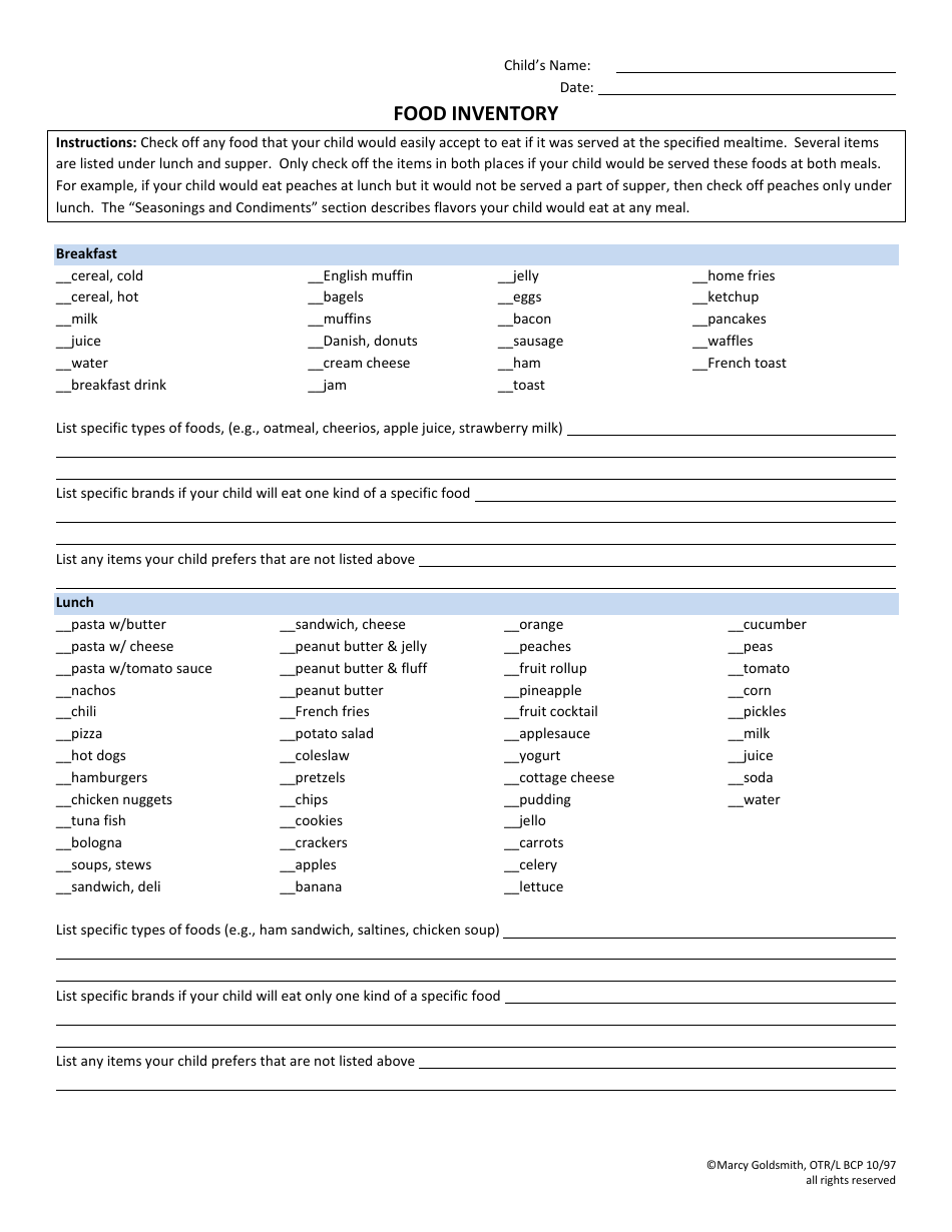Food Inventory Template - Marcy Goldsmith Download Printable PDF ...