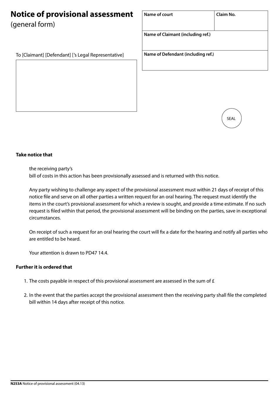 Form N253A - Fill Out, Sign Online and Download Fillable PDF, United ...