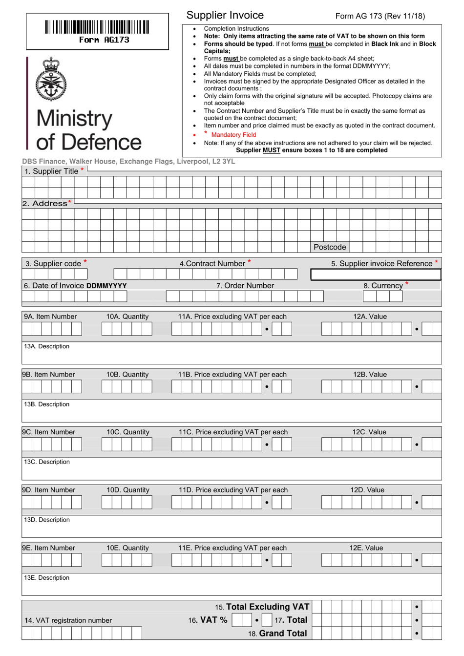 Form AG173 - Fill Out, Sign Online and Download Fillable PDF, United ...