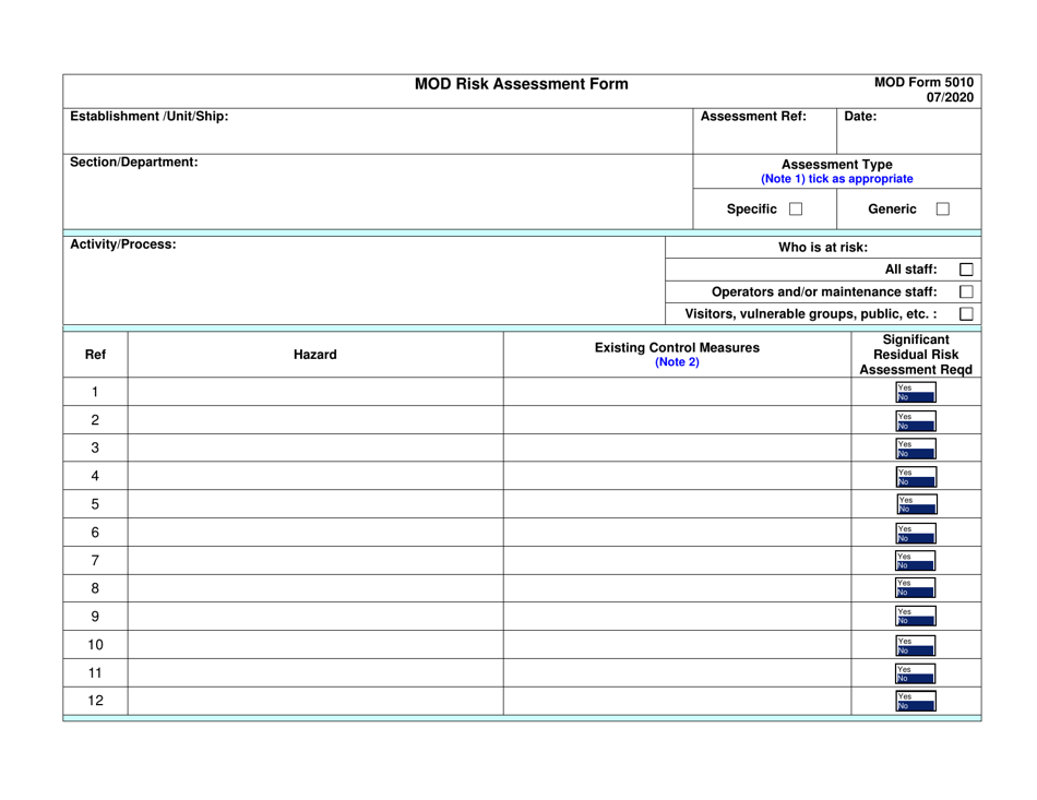 MOD Form 5010 - Fill Out, Sign Online and Download Fillable PDF, United Kingdom | Templateroller