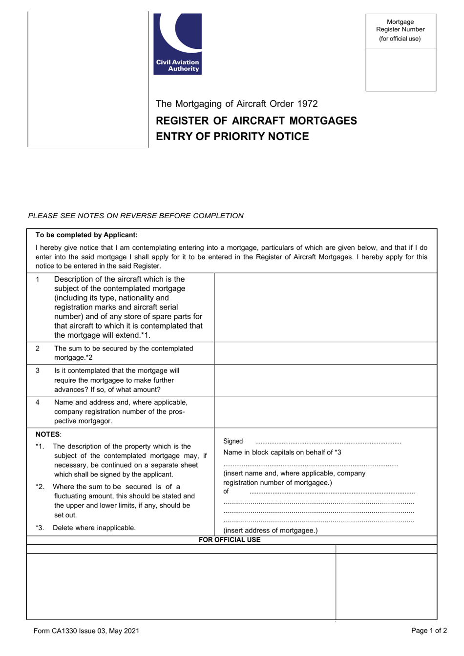 Form CA1330 - Fill Out, Sign Online and Download Fillable PDF, United ...
