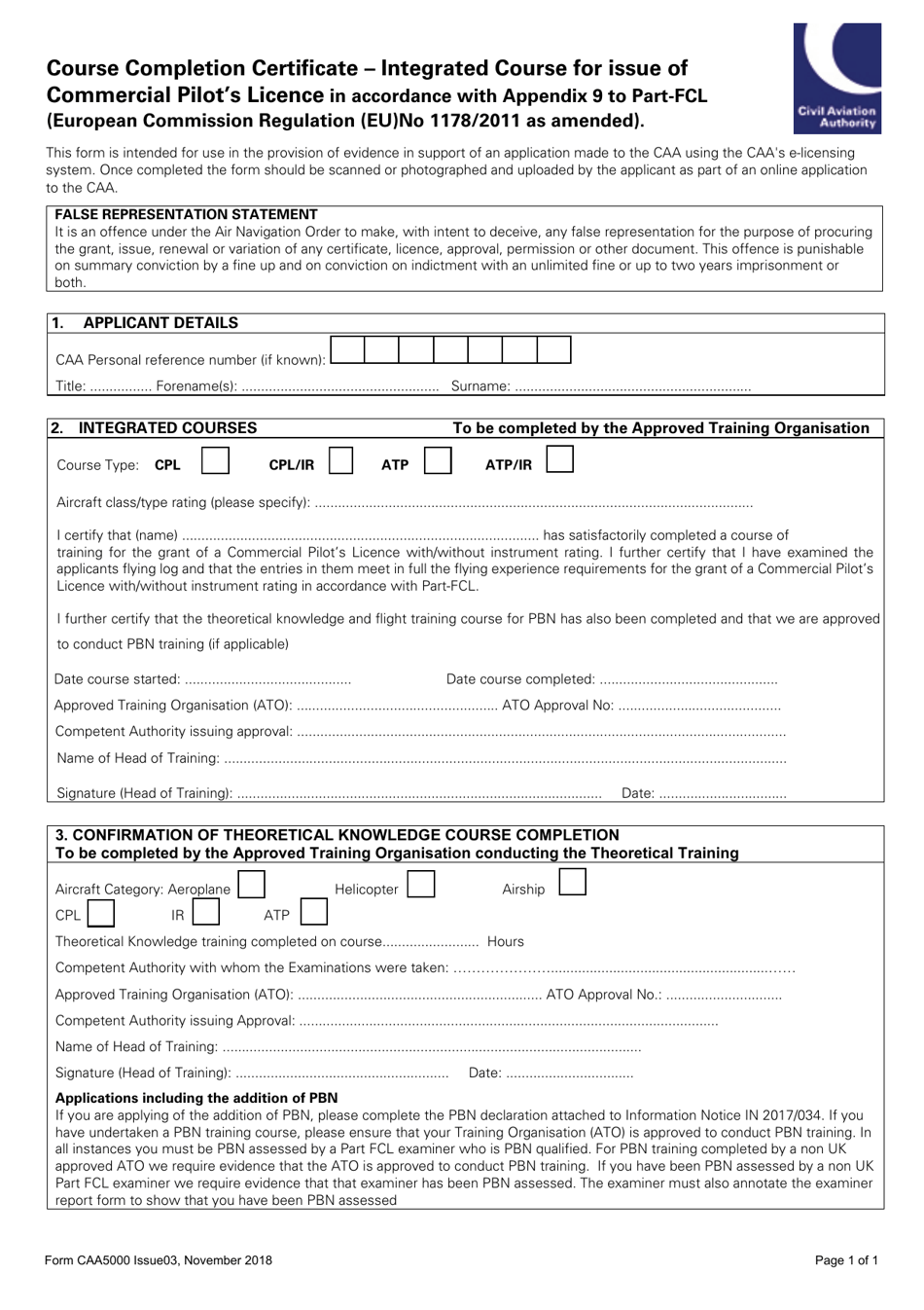Form CAA5000 - Fill Out, Sign Online and Download Fillable PDF, United ...