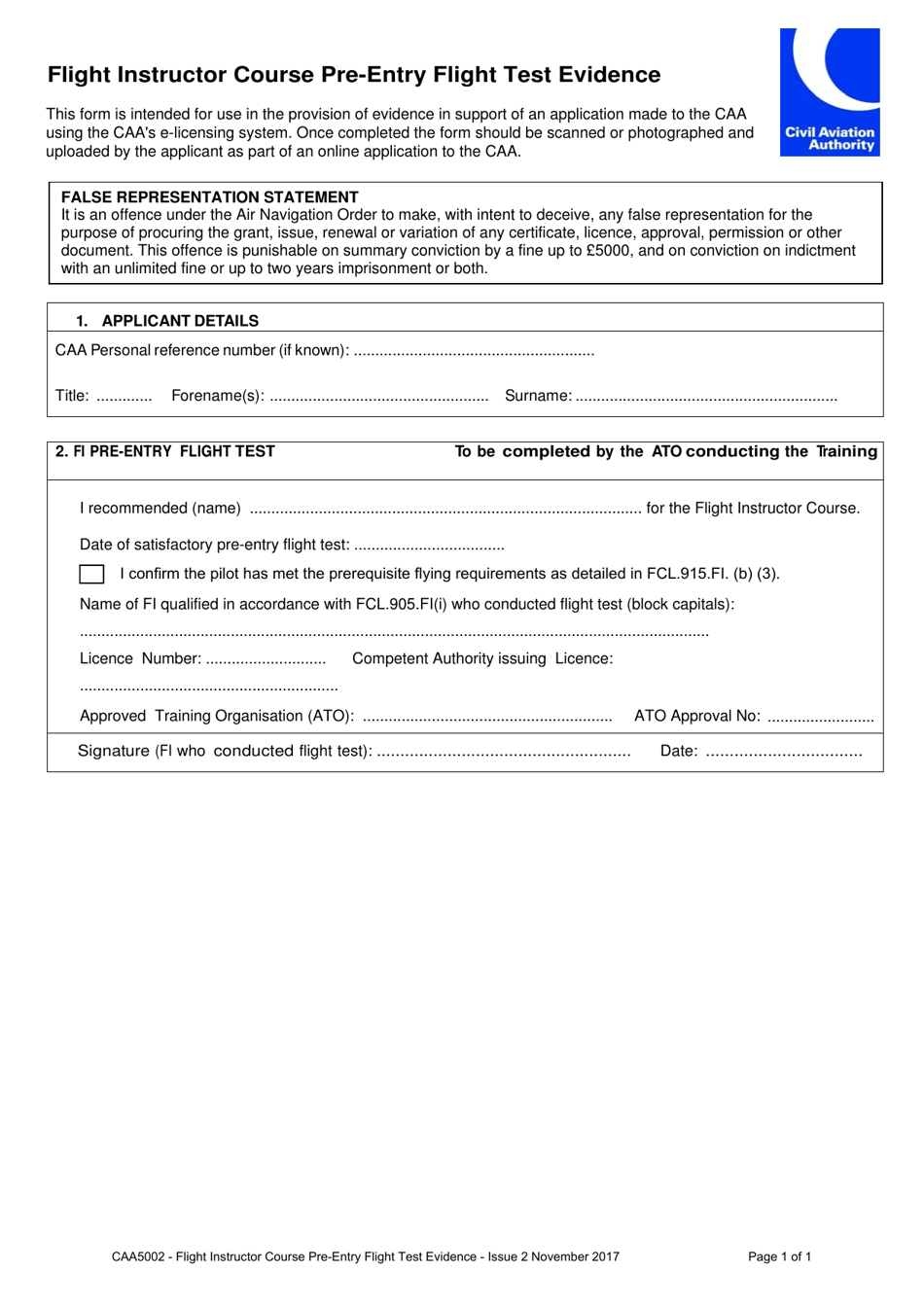 Form CAA5002 - Fill Out, Sign Online and Download Fillable PDF, United ...