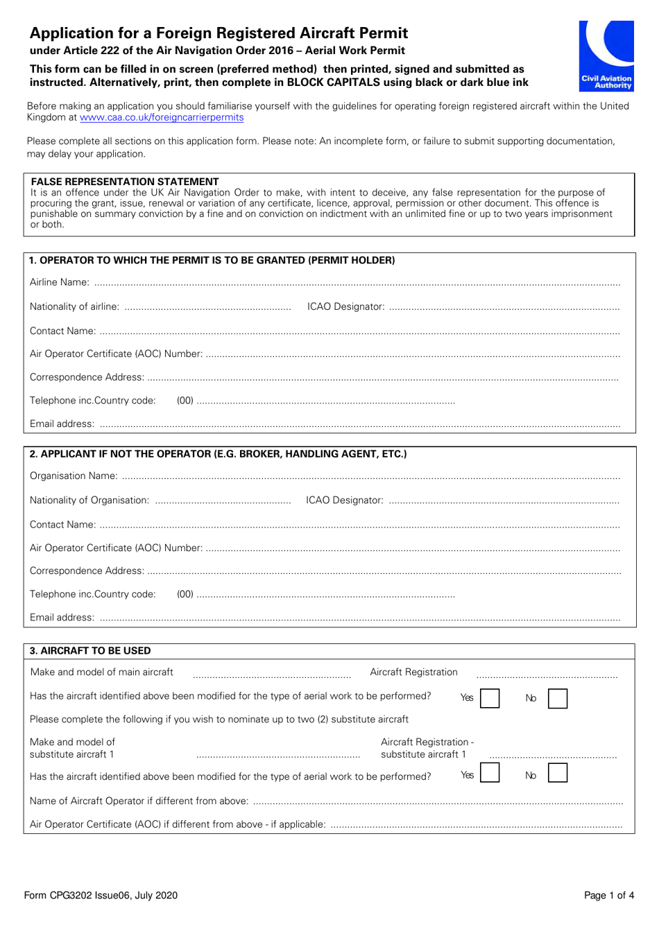 Form CPG3202 Download Fillable PDF or Fill Online Application for a ...