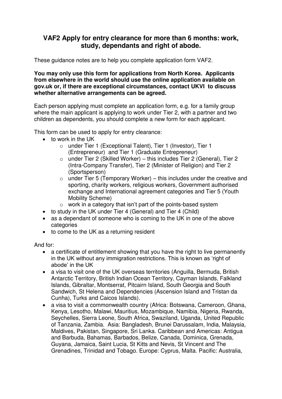 Download Instructions for Form VAF2 Apply for Entry Clearance for More ...