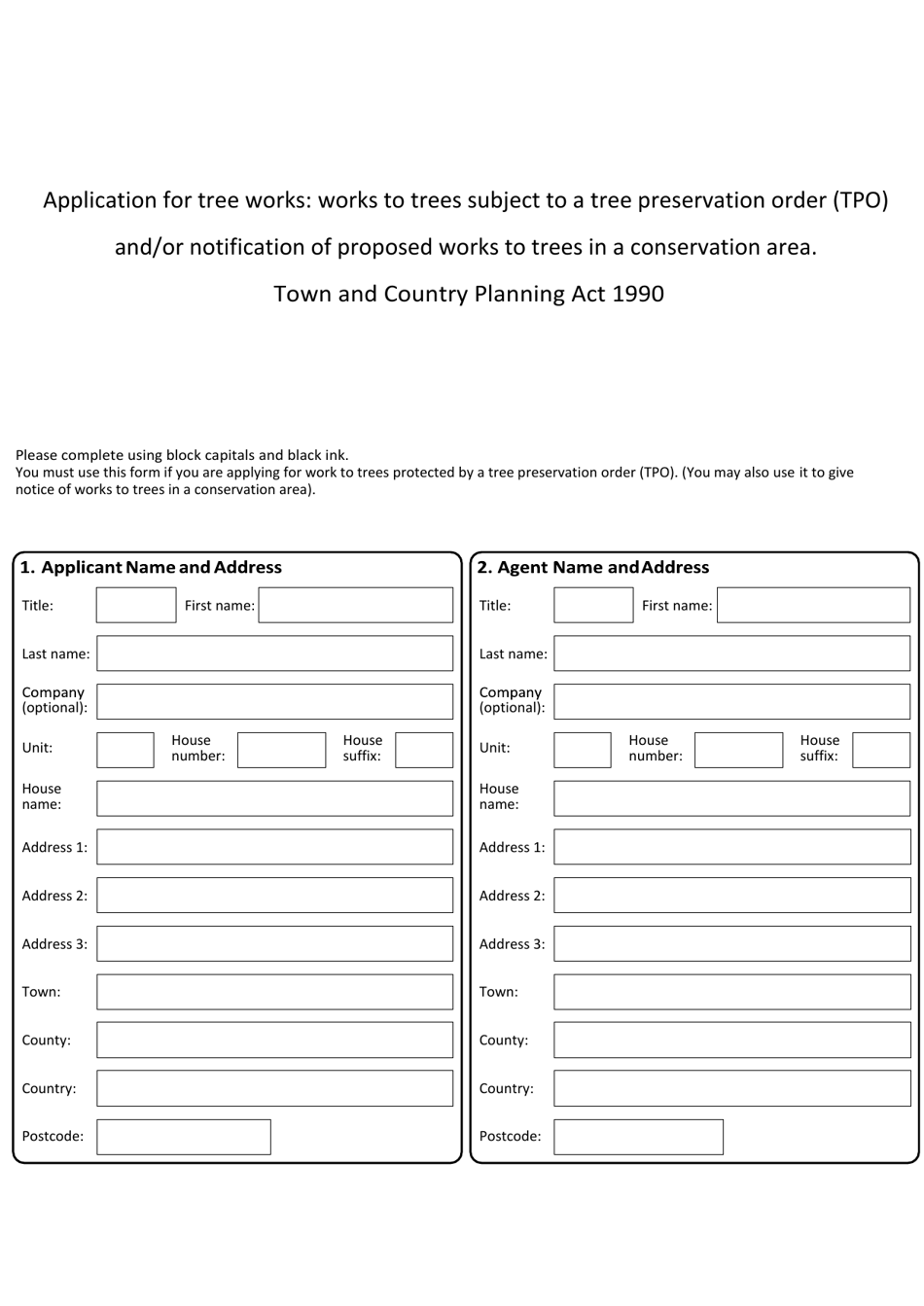 United Kingdom Application for Tree Works: Works to Trees Subject to a ...