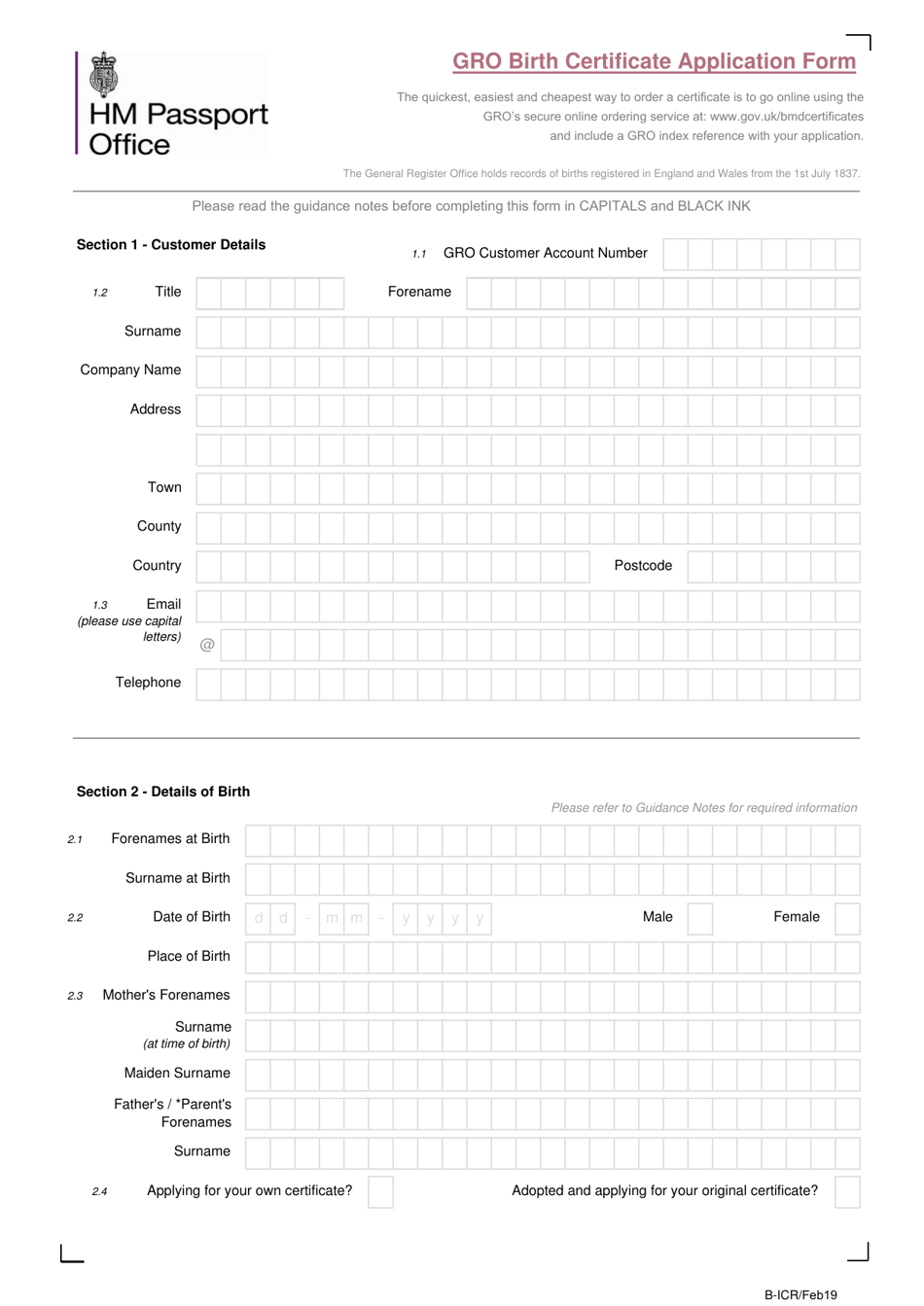 United Kingdom Gro Birth Certificate Application Form - Fill Out, Sign ...