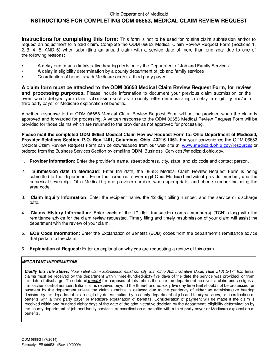 Download Instructions for Form ODM06653 Medical Claim Review Request ...