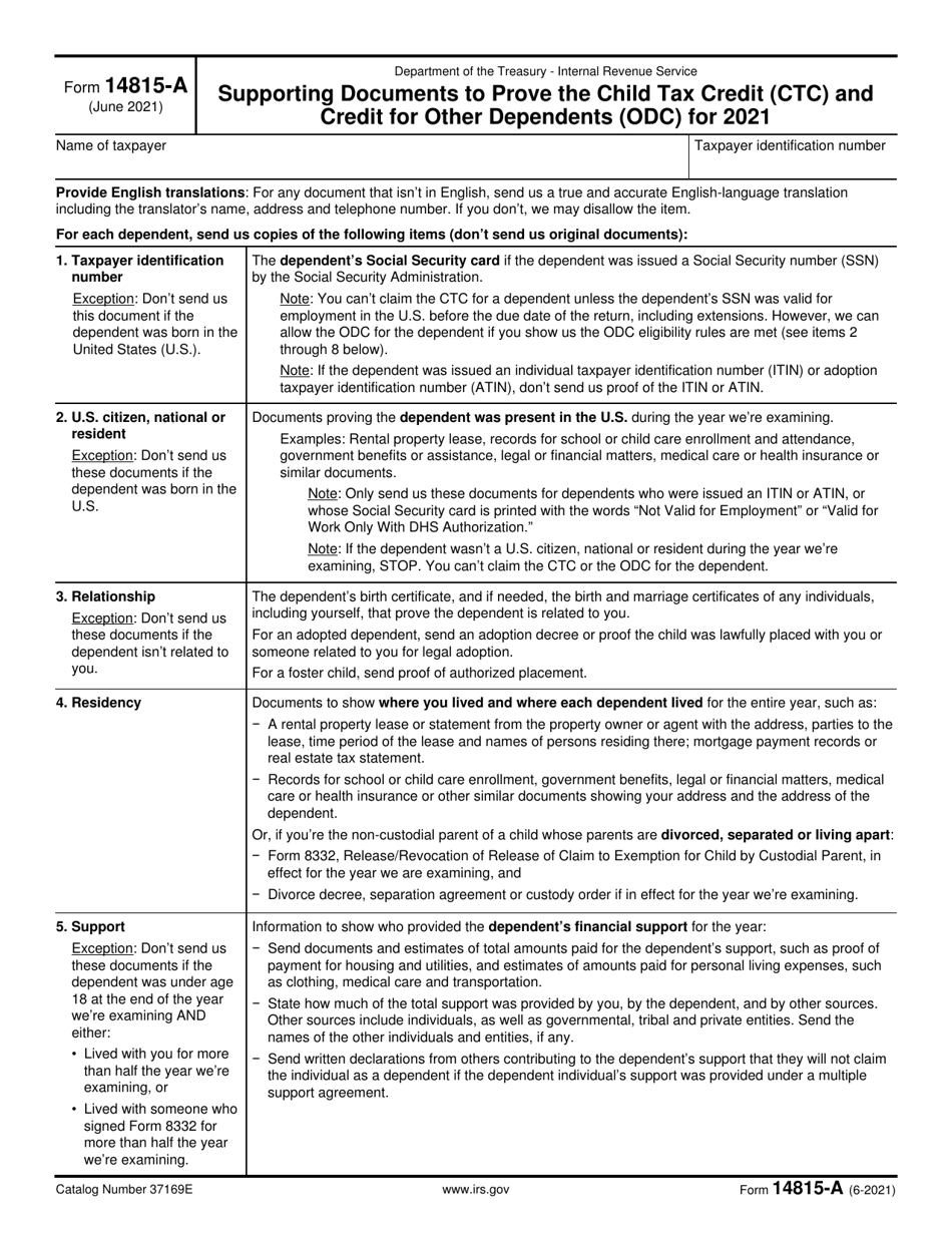 IRS Form 14815-A - 2021 - Fill Out, Sign Online and Download Fillable ...